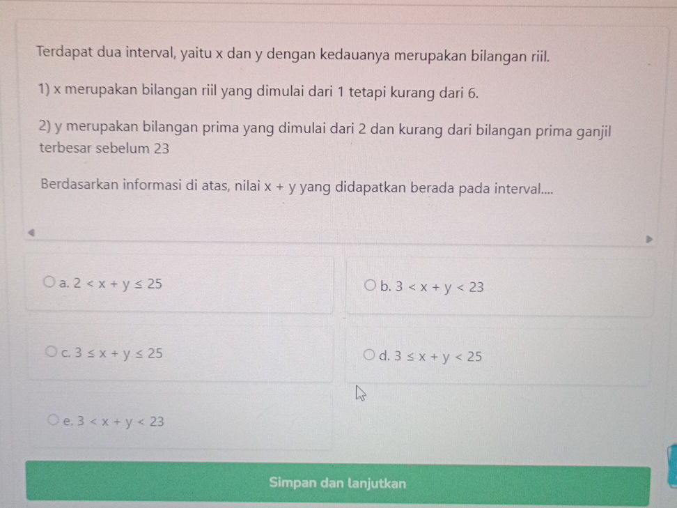 Terdapat dua interval, yaitu x dan y dengan | StudyX