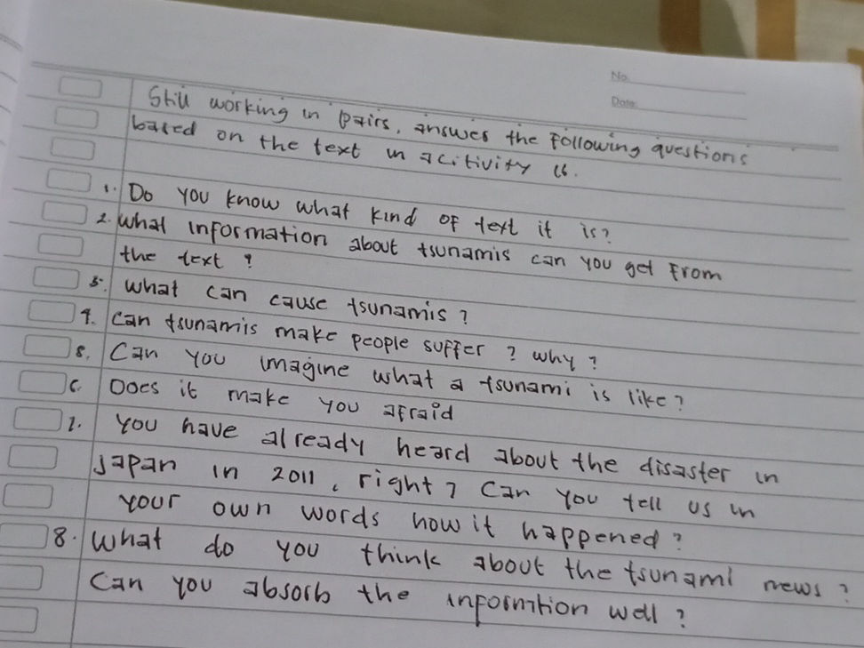 Still working in pairs, answer the following | StudyX