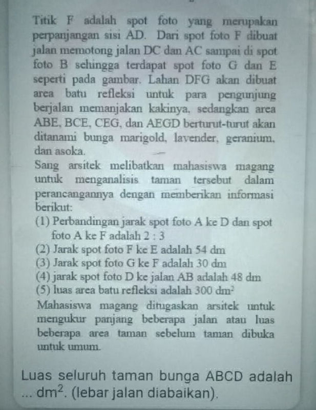 Luas seluruh taman bunga ABCD adalah ... | StudyX