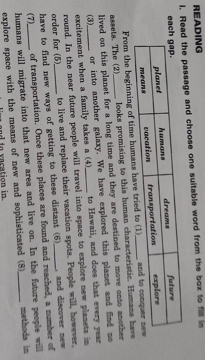 I. Read the passage and choose one suitable | StudyX