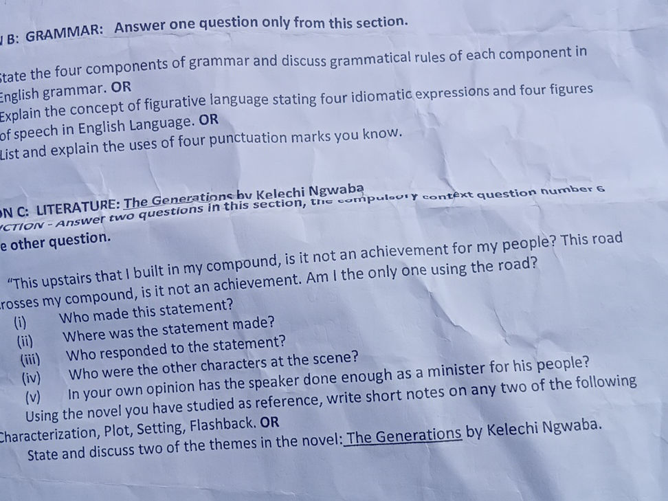 B: GRAMMAR: Answer one question only from | StudyX