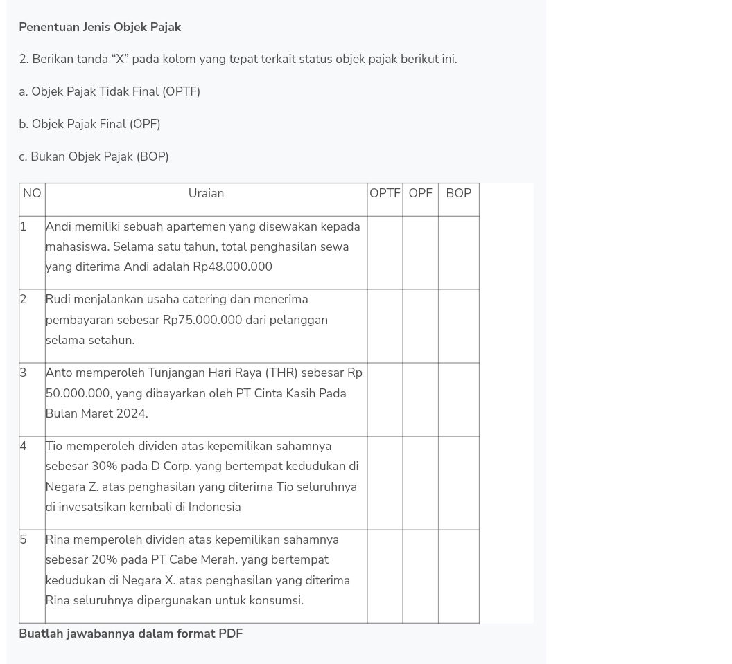 2. Berikan tanda "X" pada kolom yang tepat | StudyX