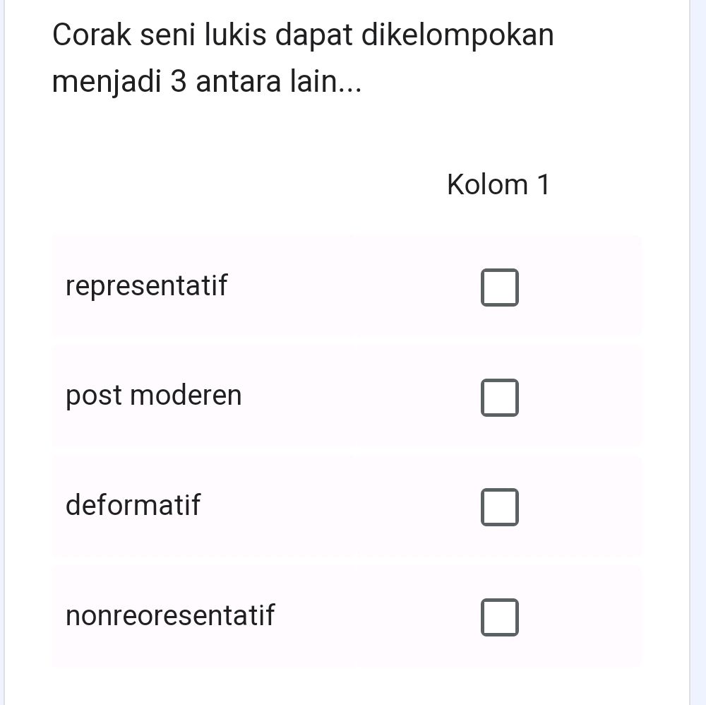 Corak seni lukis dapat dikelompokan menjadi | StudyX