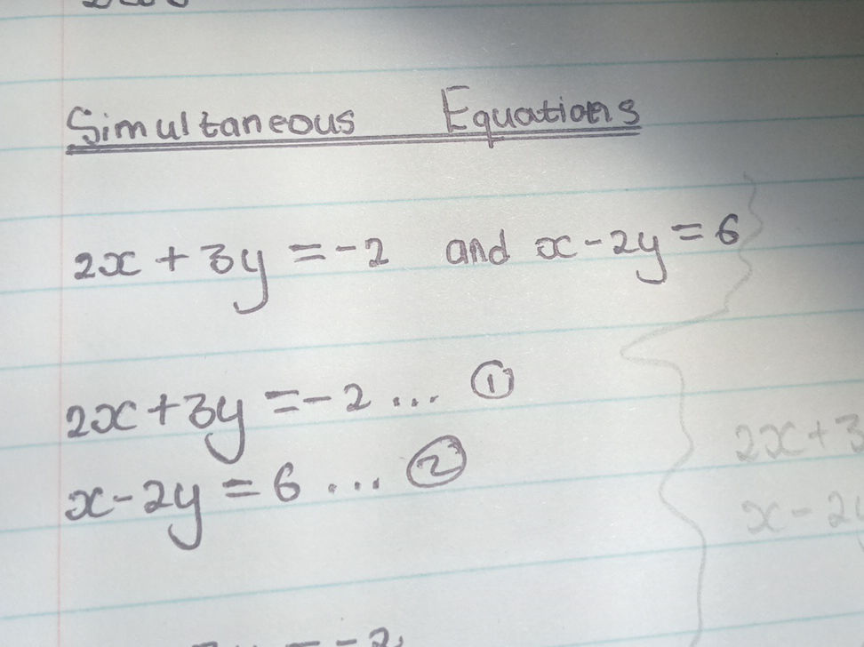 Simultaneous Equations $2x + 3y = -2$ and | StudyX
