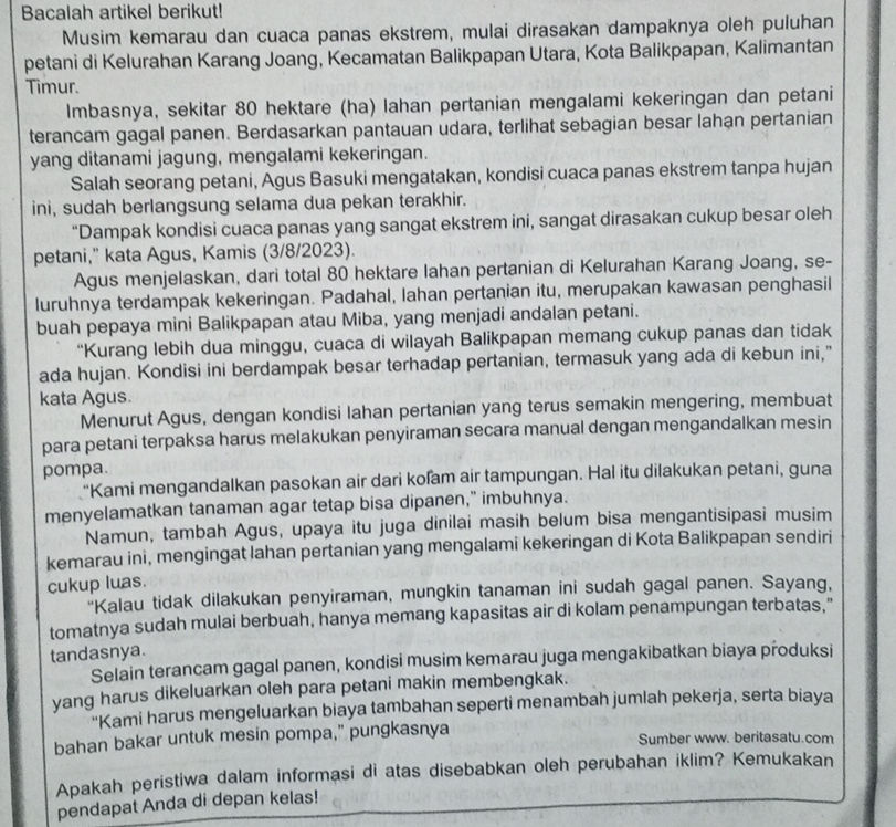 Apakah peristiwa dalam informasi di atas | StudyX