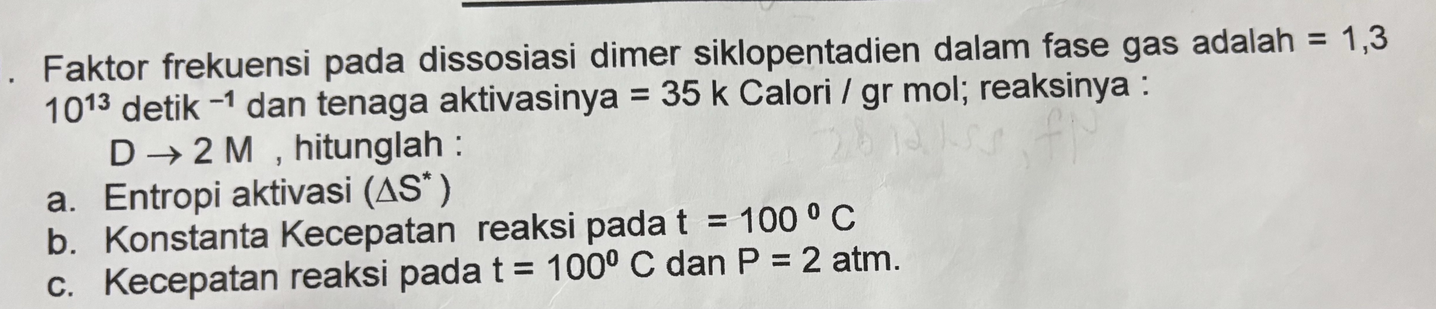 . Faktor frekuensi pada dissosiasi dimer | StudyX