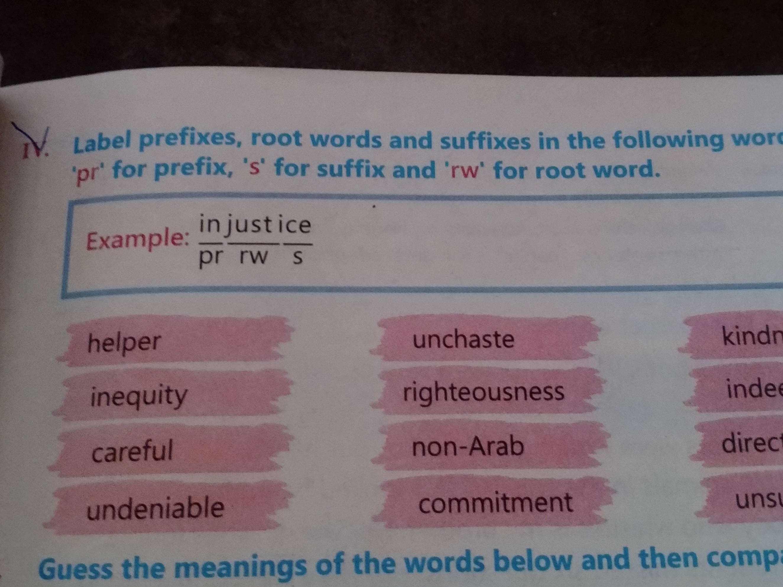 Label prefixes, root words and suffixes in | StudyX