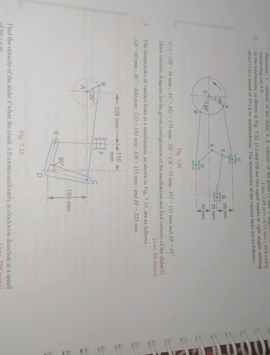 2. determine: 1. velocity of the slider A. | StudyX