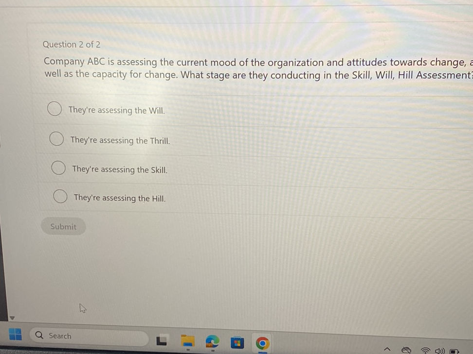 Question 2 of 2 Company ABC is assessing the
