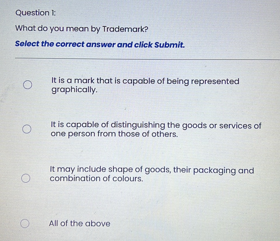 Question 1: What do you mean by Trademark? | StudyX