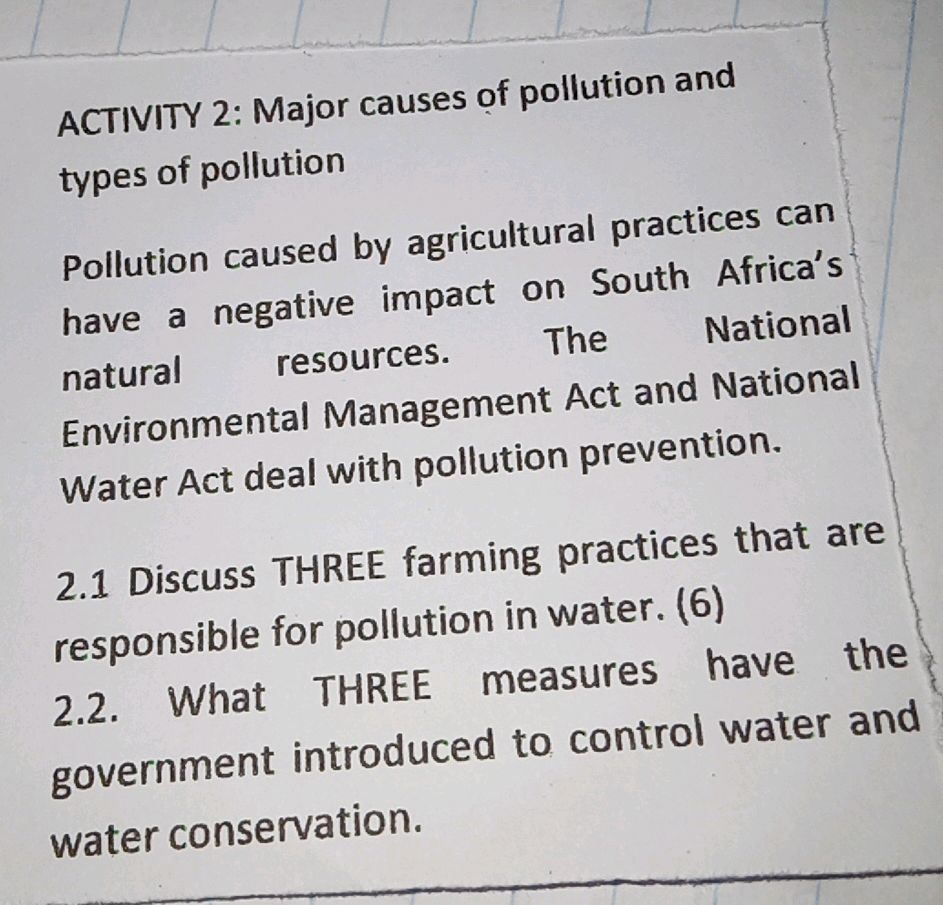 ACTIVITY 2: Major causes of pollution and | StudyX