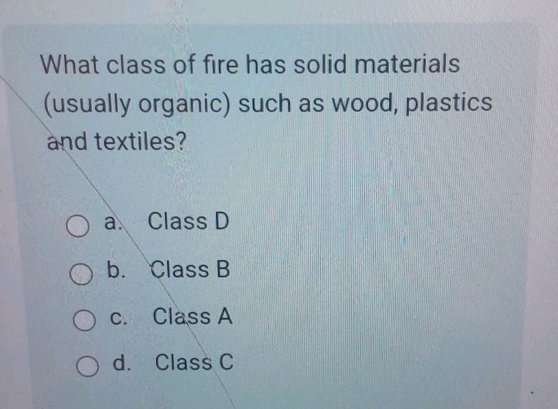 What class of fire has solid materials