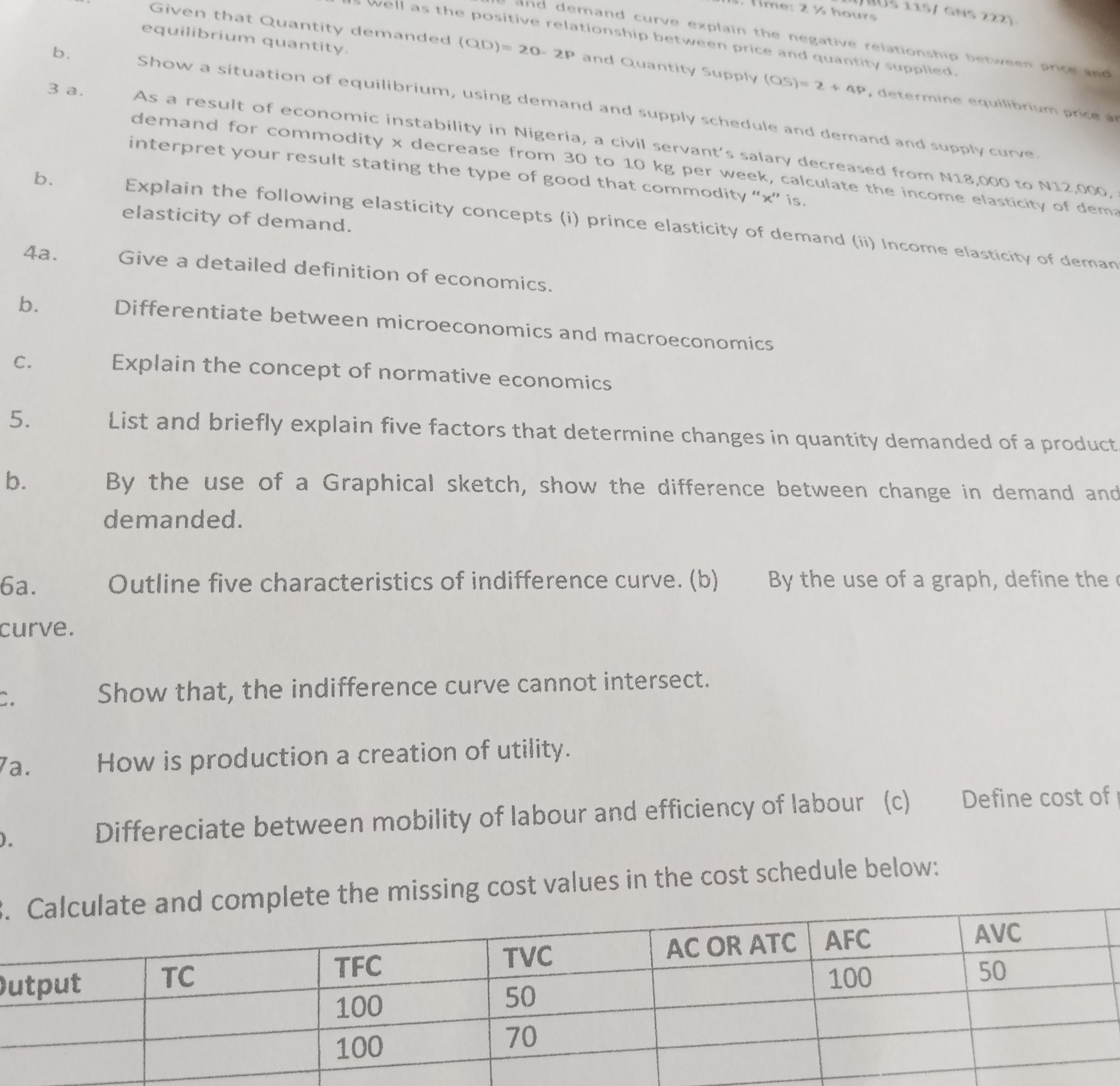 b. Given that Quantity demanded (QD) = 20- | StudyX