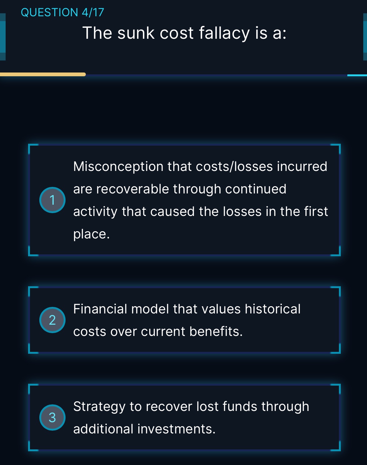 The sunk cost fallacy is a: 1. | StudyX