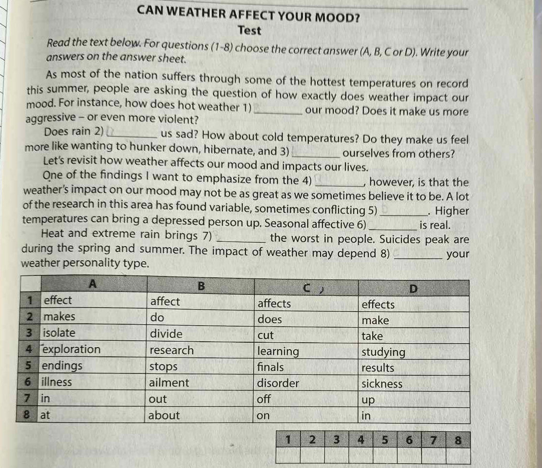 CAN WEATHER AFFECT YOUR MOOD? Test Read the | StudyX