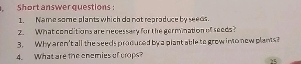 Short answer questions: 1. Name some plants | StudyX