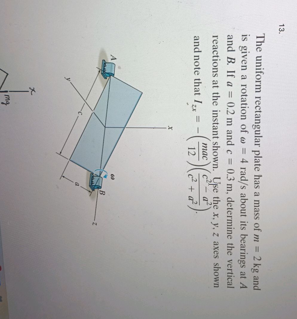 The uniform rectangular plate has a mass of | StudyX