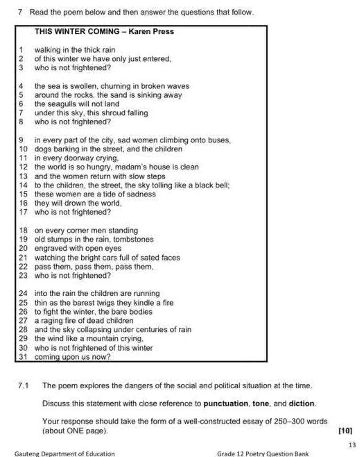 7 Read the poem below and then answer the