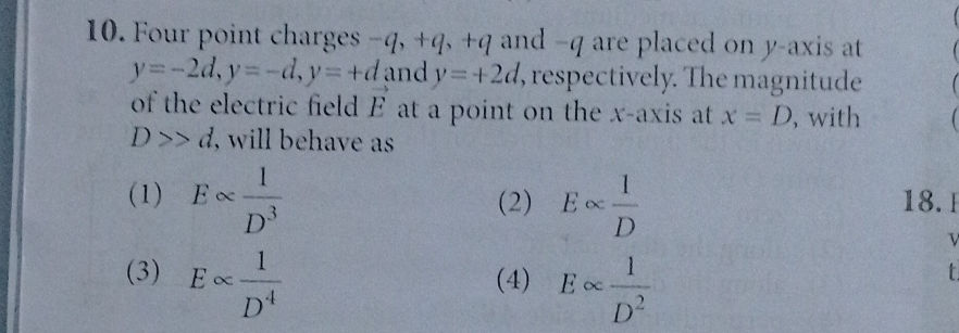 10. Four point charges -q, +q, +q and -q are | StudyX
