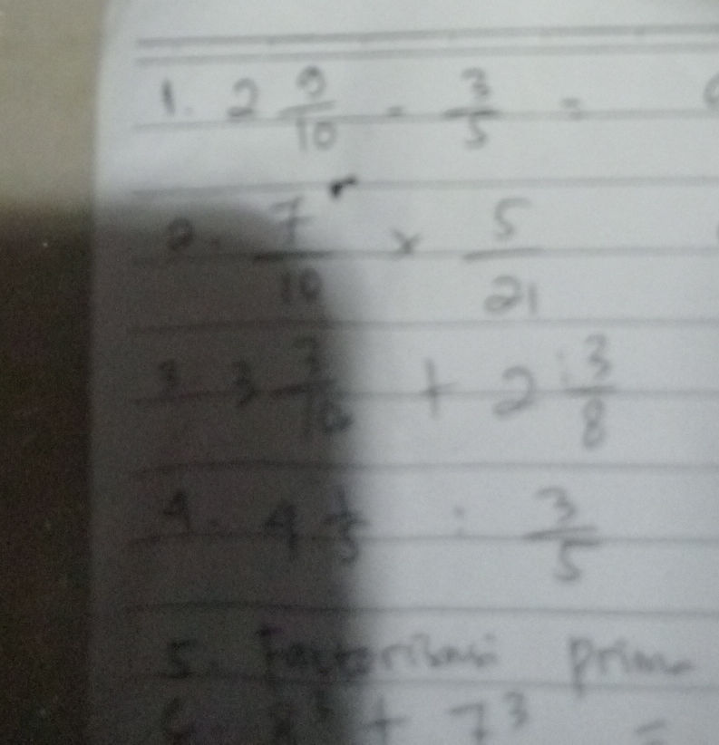 $2 {9}{10} - {3}{5} = $ 2. $ {7}{10} {5}{21}