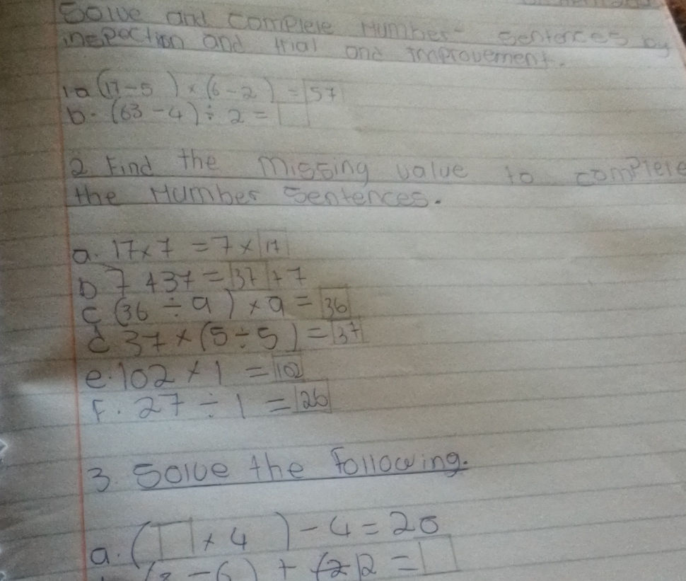 1. Solve and complete number sentences by | StudyX