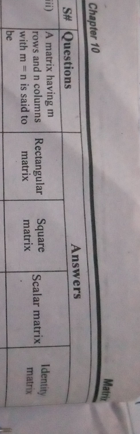 S# Questions Answers ii) A matrix having m | StudyX