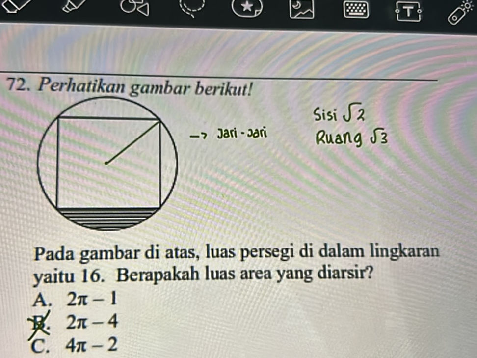 Pada gambar di atas, luas persegi di dalam | StudyX