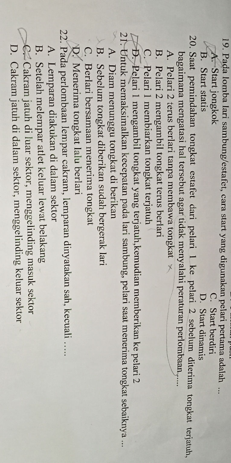 19. Pada lomba lari sambung/estafet, cara | StudyX