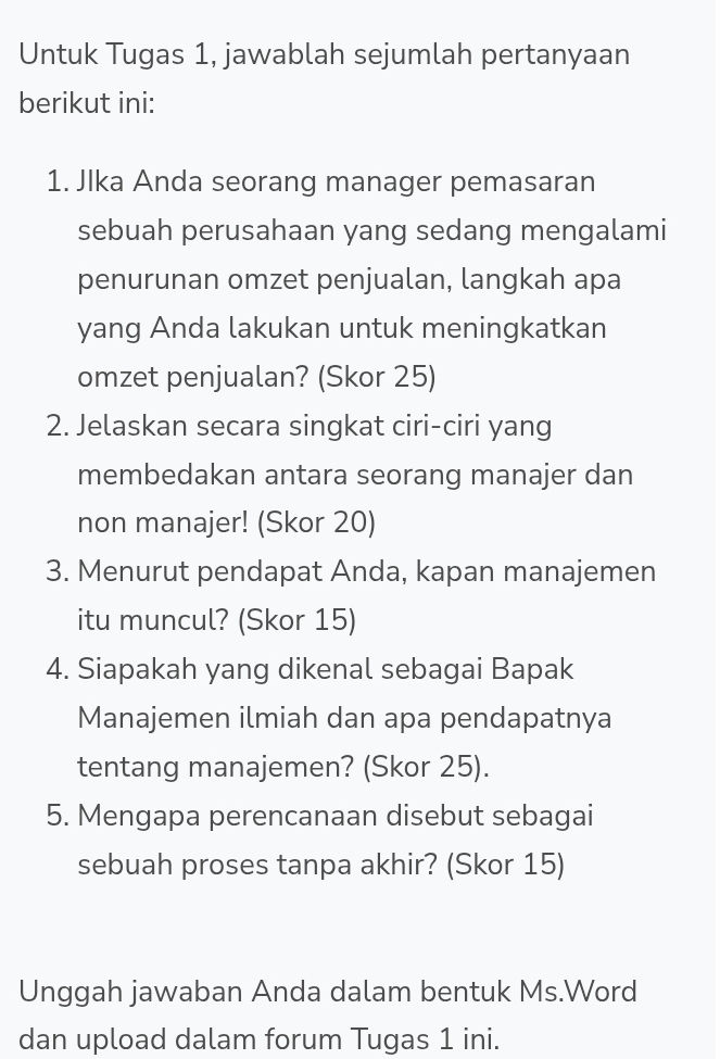 Untuk Tugas 1, jawablah sejumlah pertanyaan | StudyX