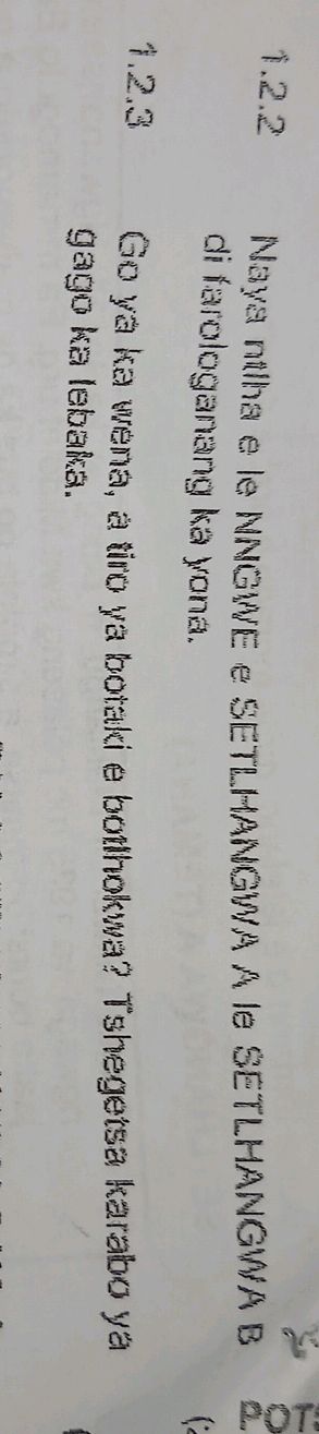 1. 2. 2 Naya ntlha e le NNGWE e SETLHANGWA | StudyX