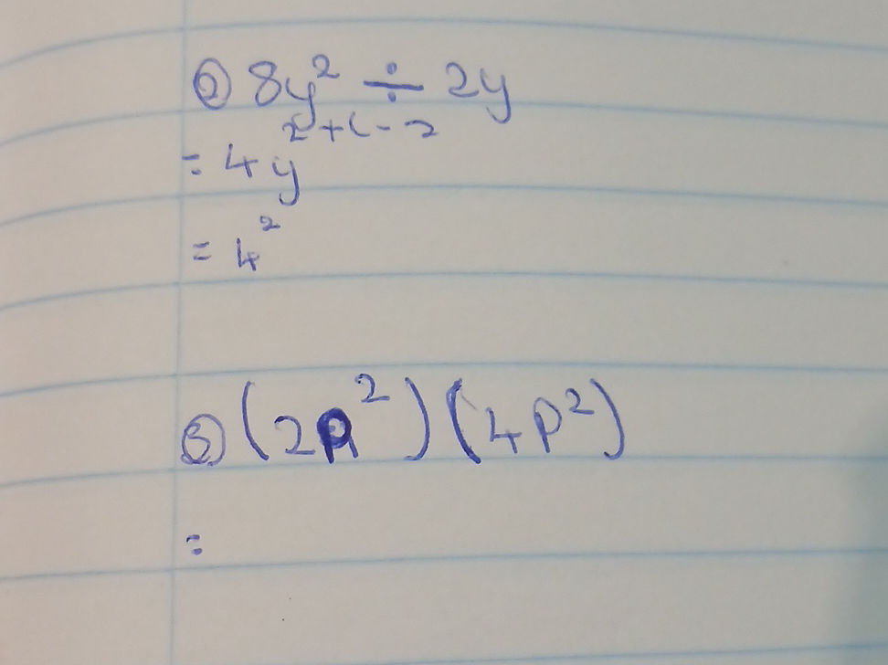 2) $8y^2 2y$ $= 4y^{2+1-2}$ $= 4^2$ 3) | StudyX