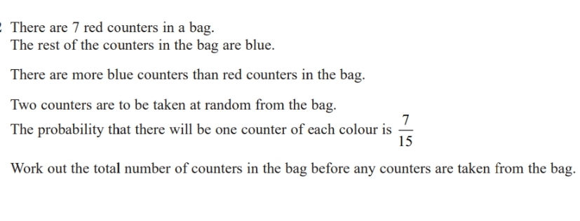 There are 7 red counters in a bag. The rest