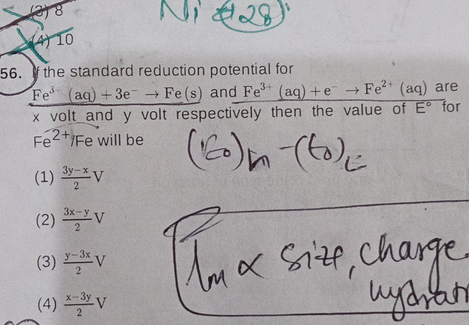 56. If the standard reduction potential for | StudyX