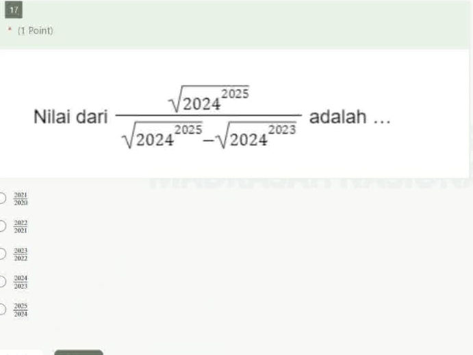 Nilai dari $ { {2024^{2025}}}{ {2024^{2025}} | StudyX