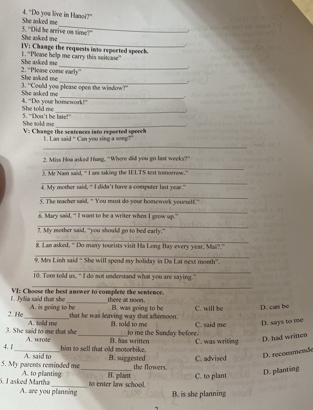 IV: Change the requests into reported | StudyX