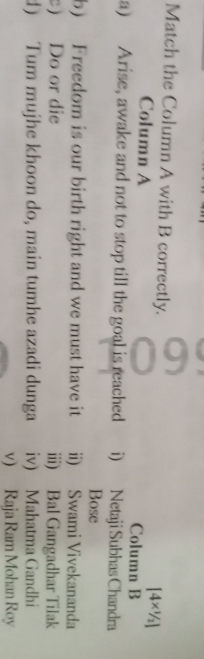 Match the Column A with B correctly. Column | StudyX