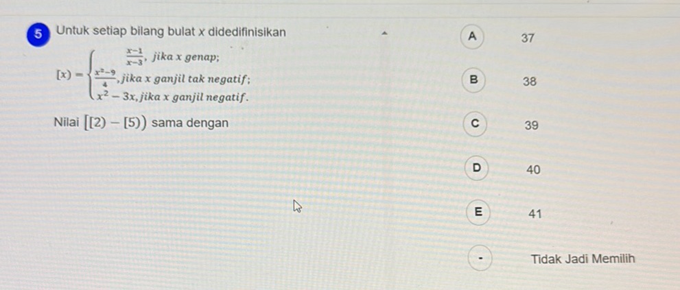 Untuk setiap bilangan bulat x didefinisikan | StudyX