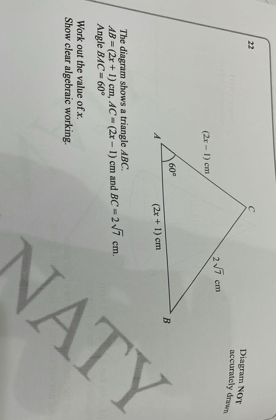 The diagram shows a triangle ABC. AB = (2x + | StudyX