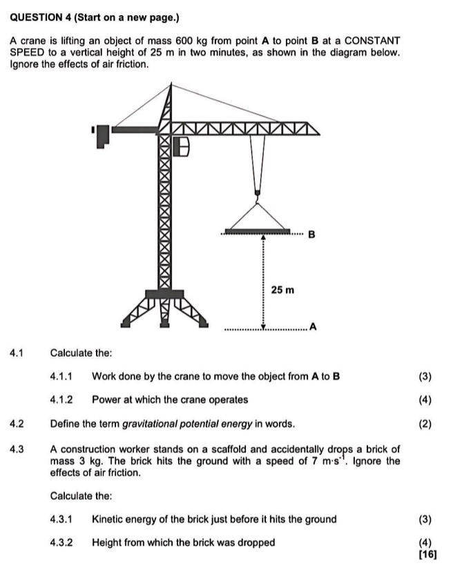 QUESTION 4 (Start on a new page.) A crane | StudyX