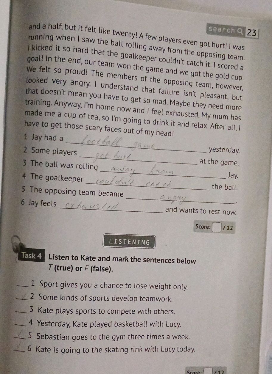 1 Jay had a football game yesterday. 2 Some | StudyX