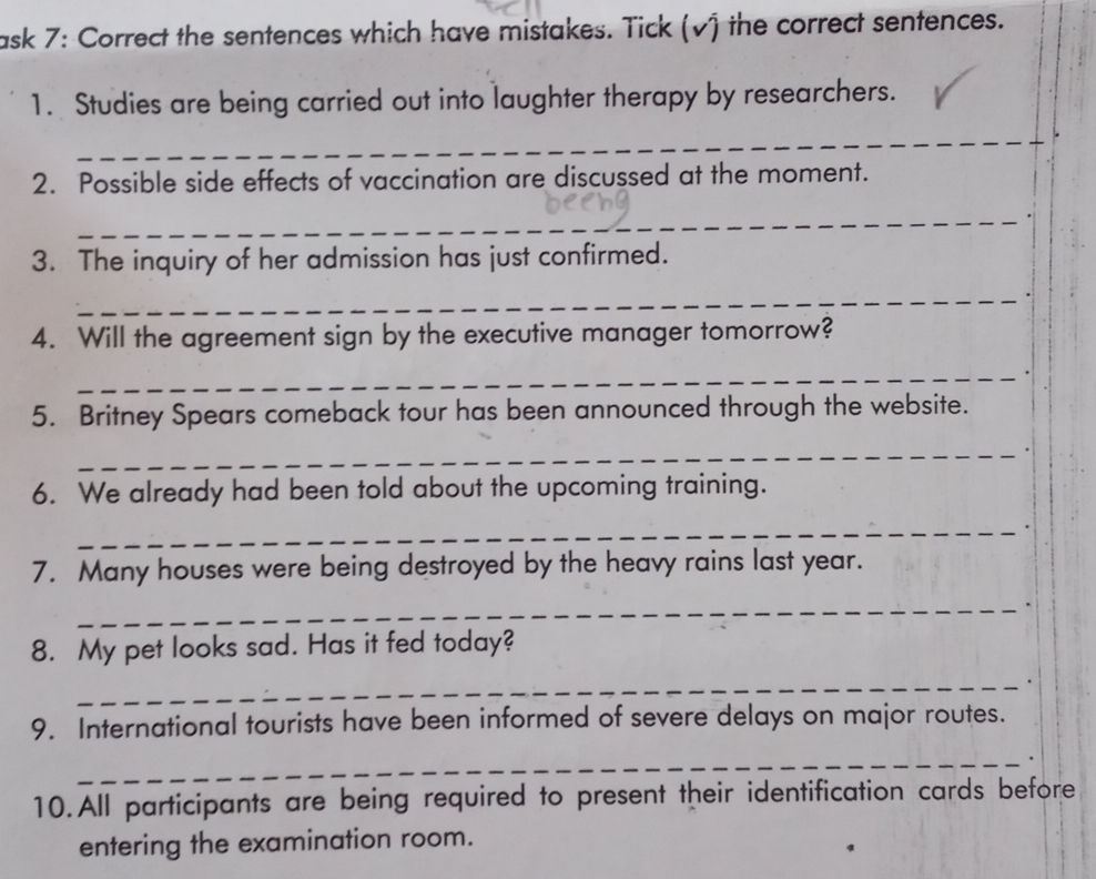 Task 7: Correct the sentences which have | StudyX