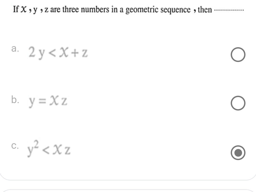 If X, y, z are three numbers in a geometric | StudyX