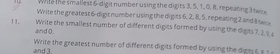 10. Write the smallest 6-digit number using | StudyX