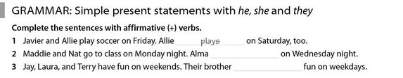 GRAMMAR: Simple present statements with he, | StudyX