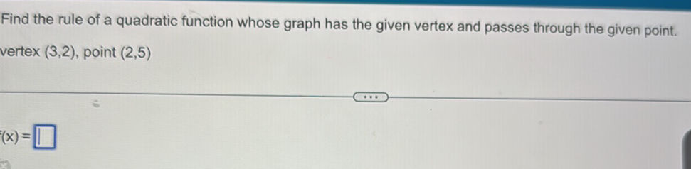 Find the rule of a quadratic function whose | StudyX