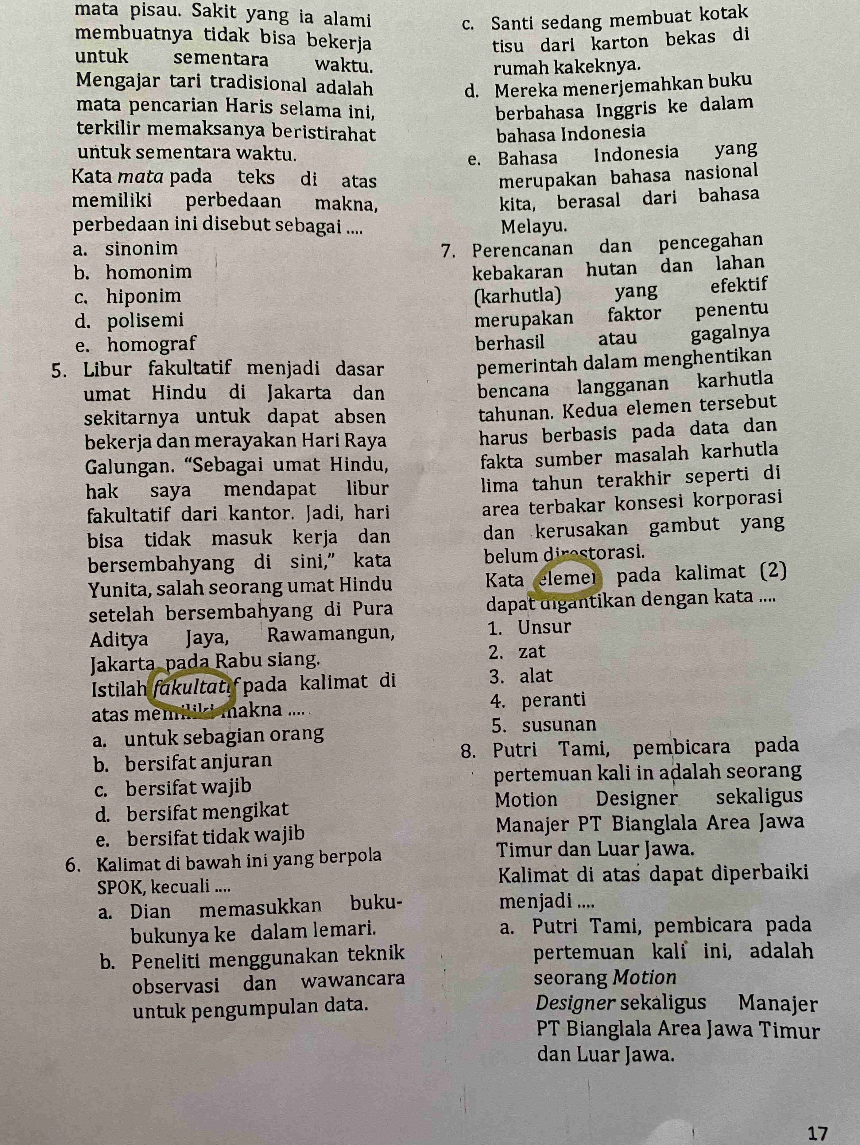 4. Kata mata pada teks di atas memiliki | StudyX