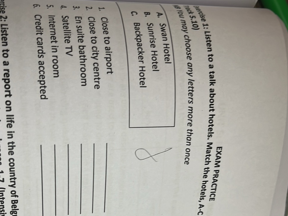 Exercise 1: Listen to a talk about hotels. | StudyX