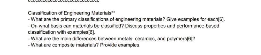 Classification of Engineering Materials** - | StudyX