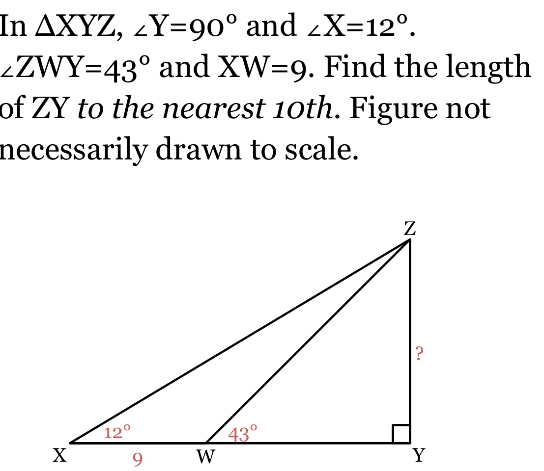 In $ XYZ$, $ Y = 90^ $ and $ X = 12^ $. $ | StudyX