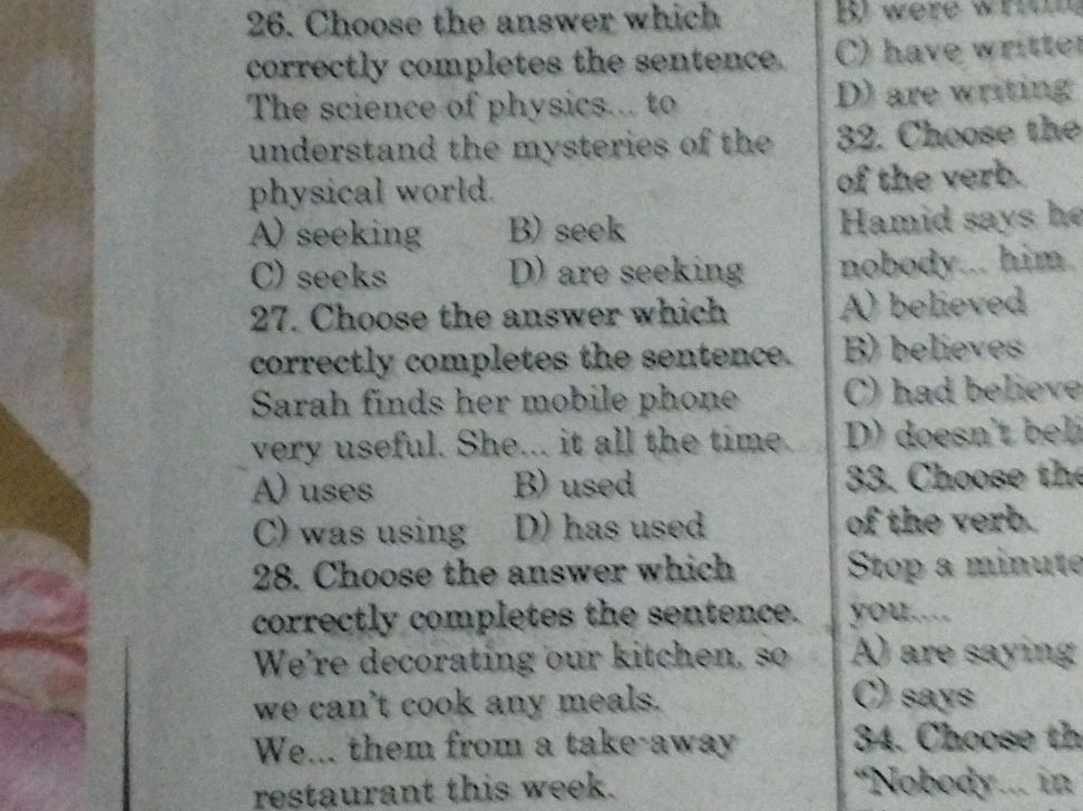 26. Choose the answer which correctly | StudyX